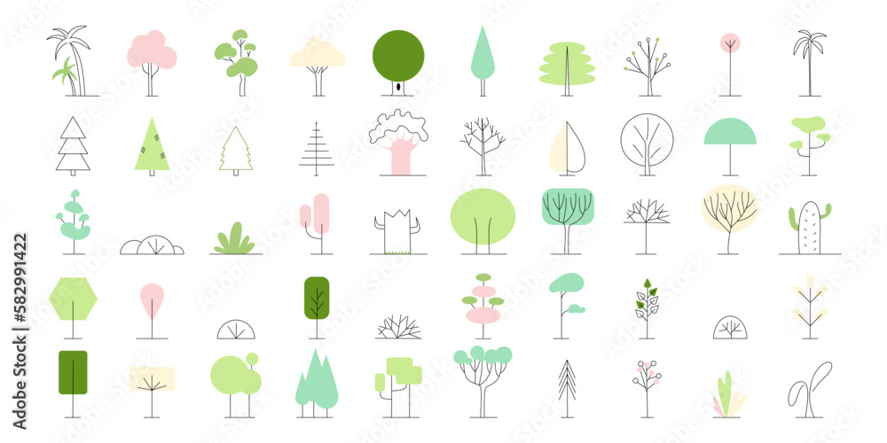 Simple trees. Minimal nature forest or park. Minimalism style line ...