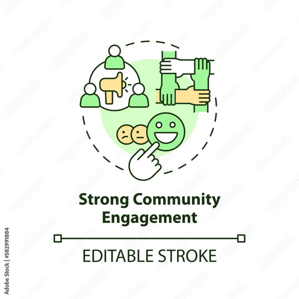 Strong community engagement concept icon. Effective advocate trait ...