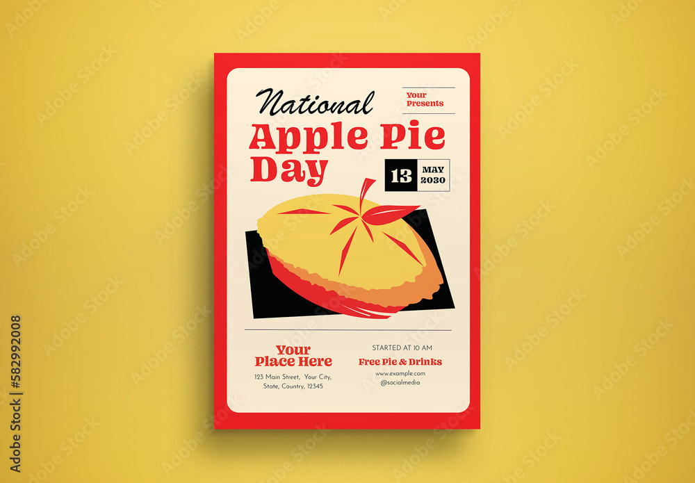 Red Retro National Apple Pie Day Flyer Layout Stock Template | Adobe Stock