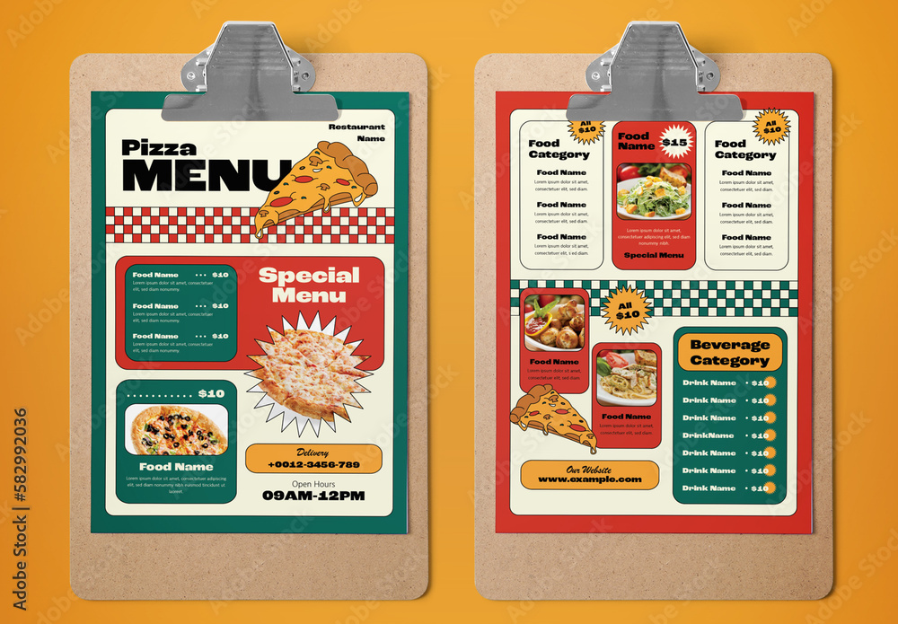 White Retro Pizza Restaurant Menu Stock Template | Adobe Stock