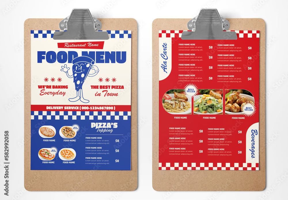 Blue Retro Pizza Menu Stock Template | Adobe Stock