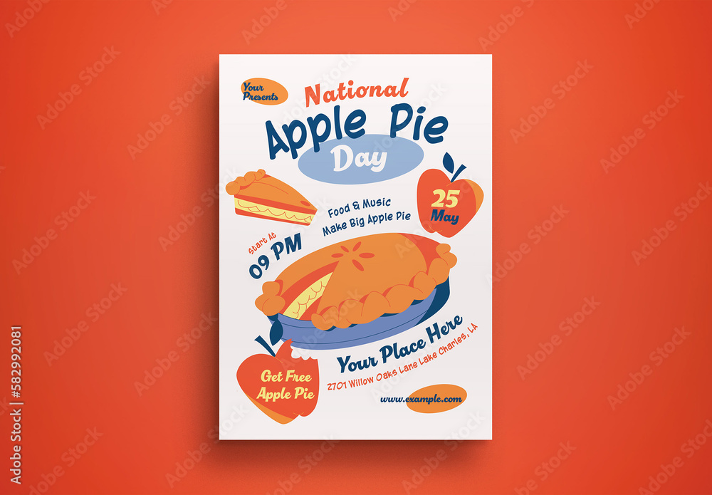 White Doodle National Apple Pie Day Flyer Layout Stock Template | Adobe ...