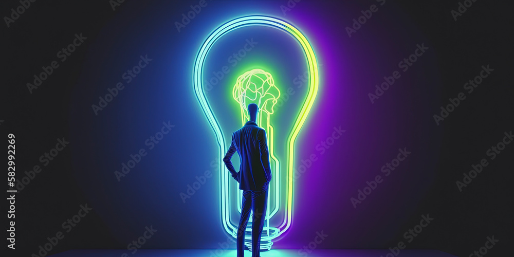 ai-generated human figure with neon outline and a light bulb ...