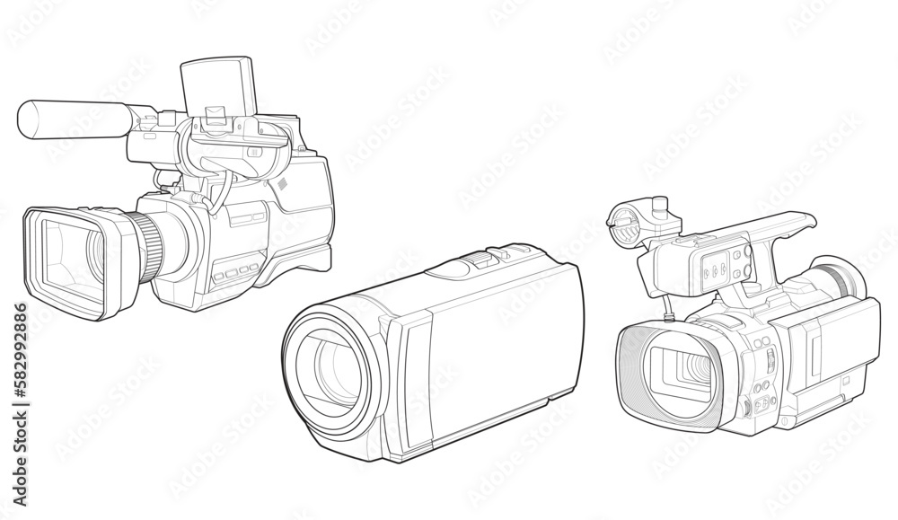Set of sketch a video camera on a white backgroundra. video camera ...