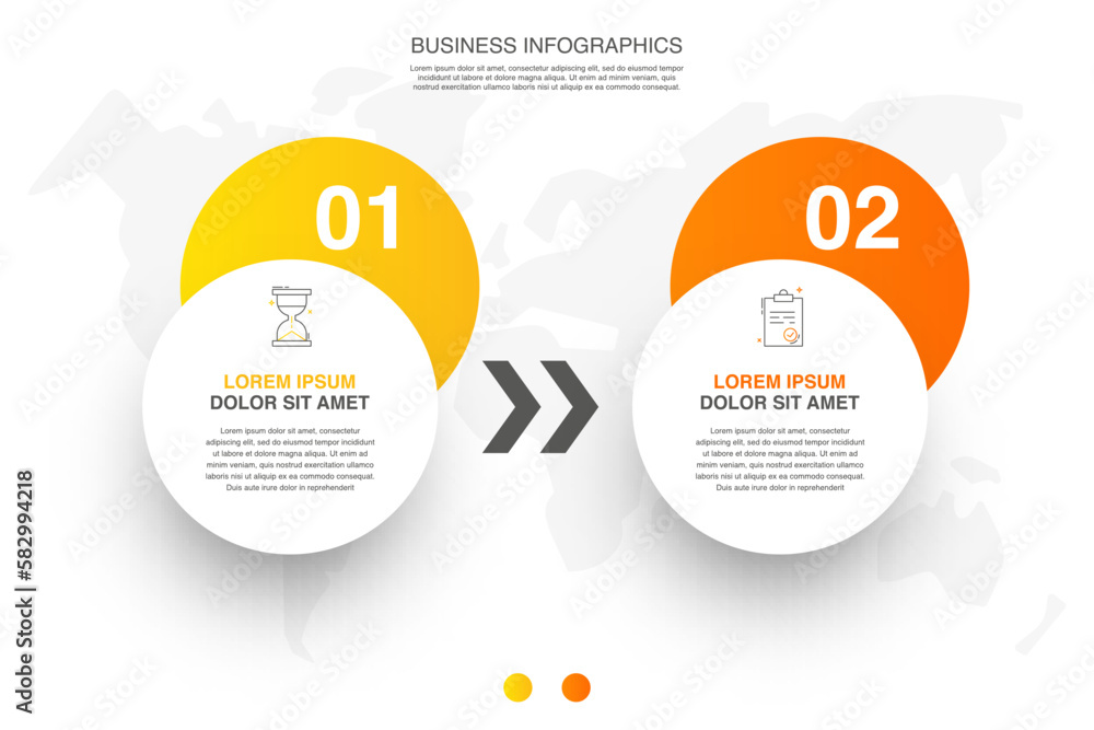 Vector infographics or timeline two circles cards connected by arrows ...