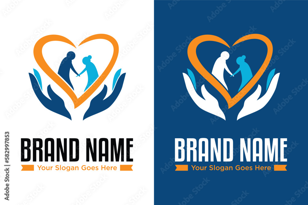 simple modern Elderly care with hand illustration logo design Stock ...