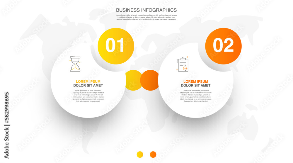 Vector timeline infographics template with 2 circles and options. Blank ...
