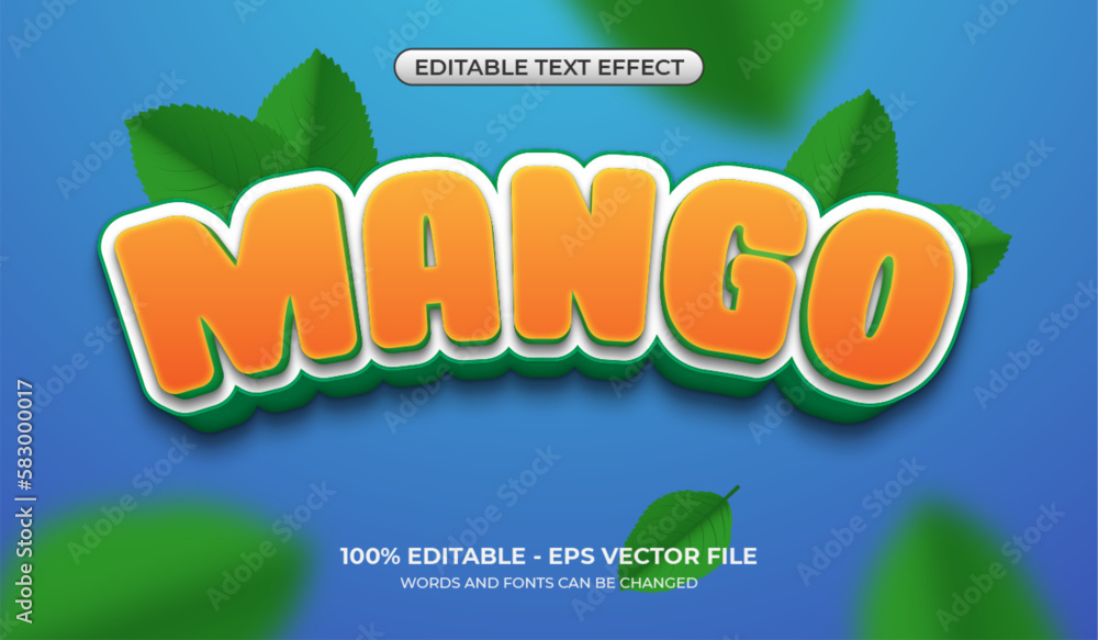 Realistic mango text effect. Editable orange, green, and white font ...