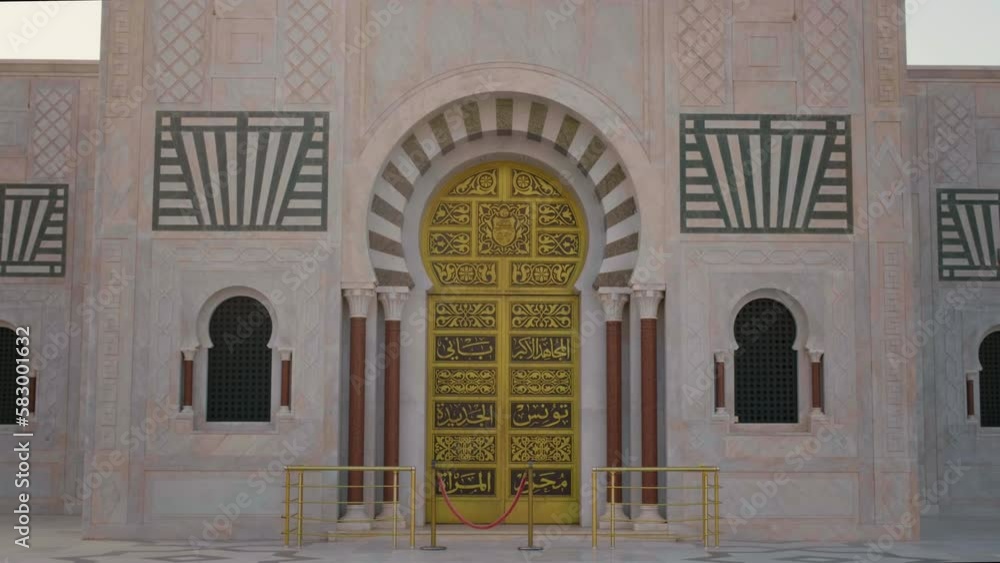 The mausoleum entrance to Habib Bourguiba made out of gold. Entrance ...