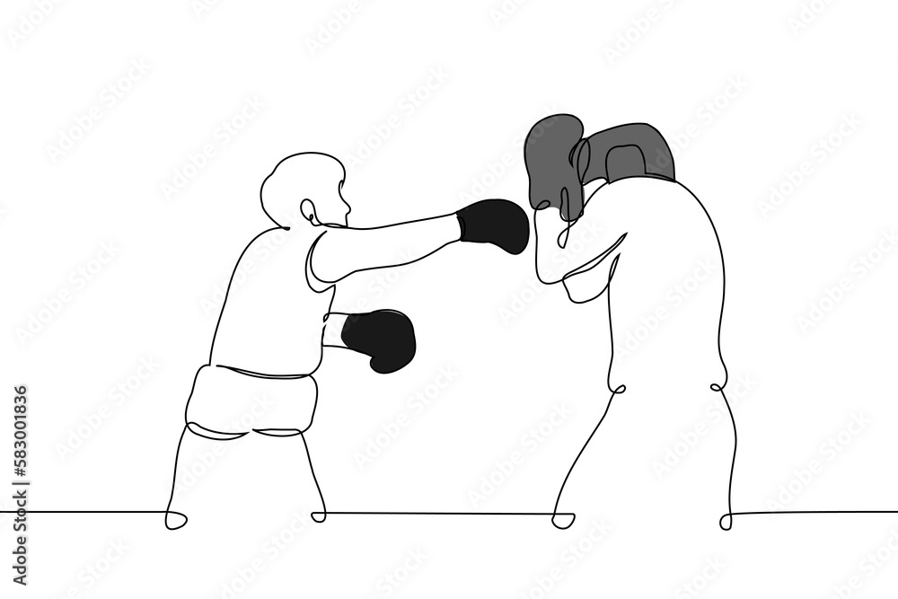male boxer training with trainer - one line drawing vector. the concept ...