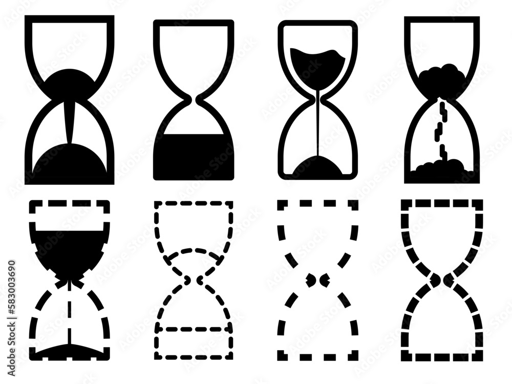 Hourglass icon set. Sandglass timer. Black contours of an hourglass ...