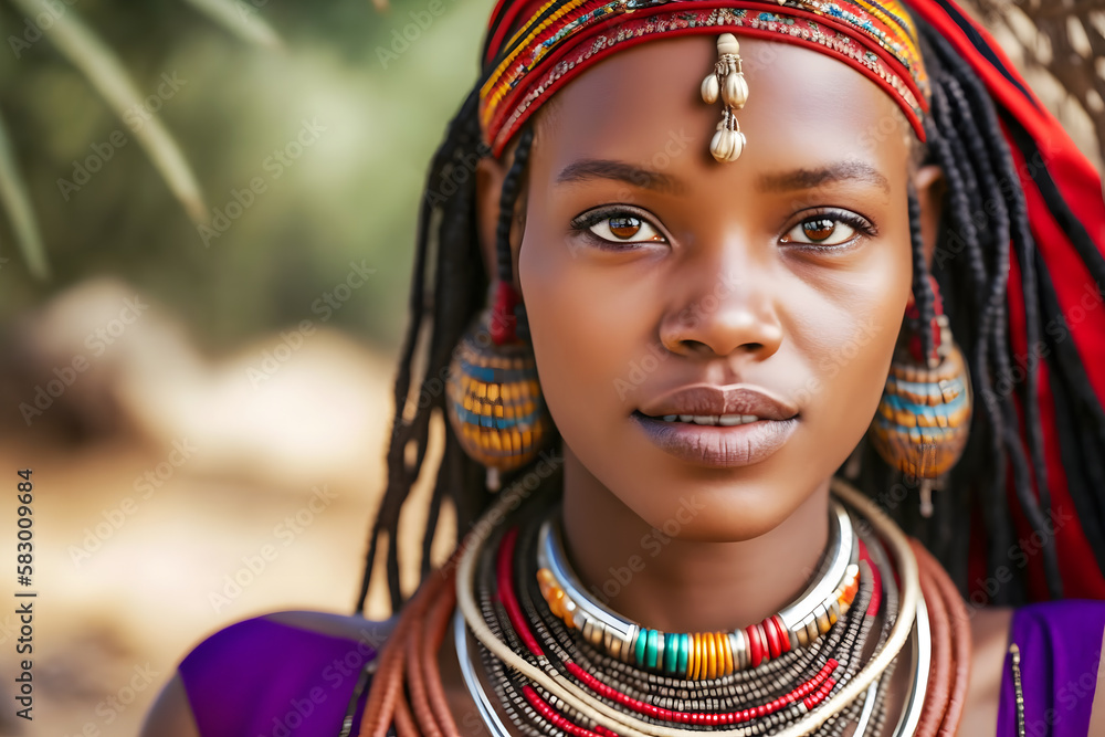 Portrait of a beautiful African woman in ethnic style. Neural network ...
