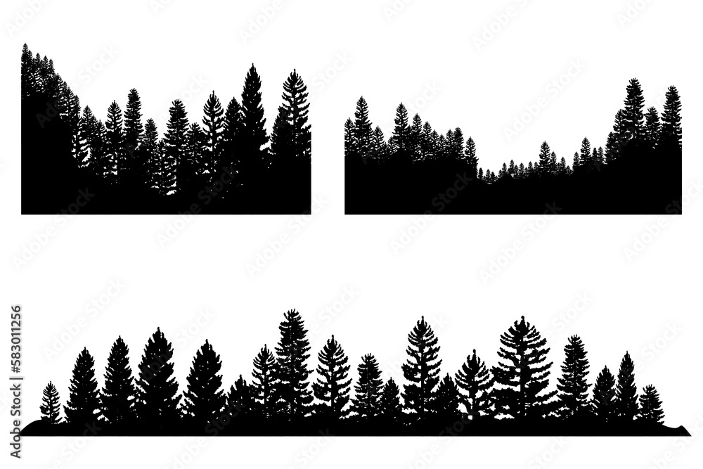 Tree silhouette background with tall and small trees. Forest silhouette ...
