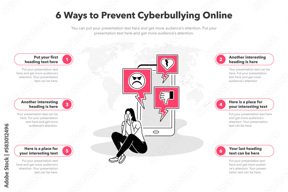Simple infographic template for how to prevent cyberbullying online. 6 ...