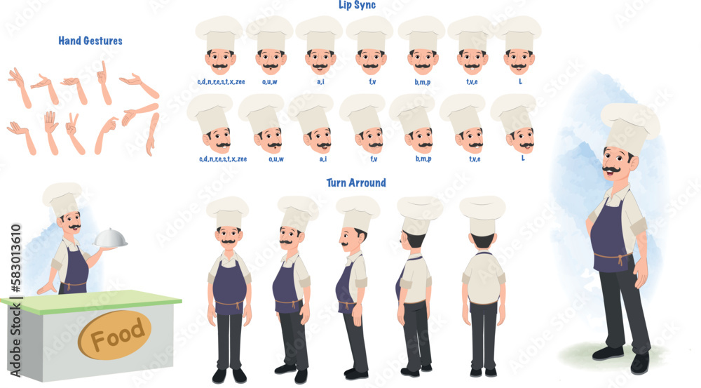 A chef character model sheet for animation. Character model sheet with ...