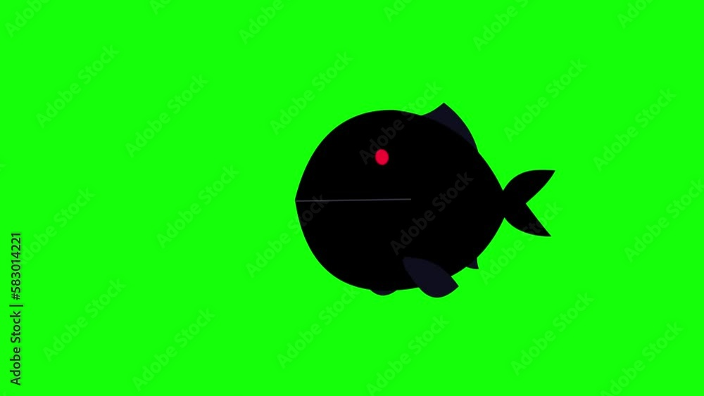 Big fish eating little fish black red on green screen. Cartoon business ...