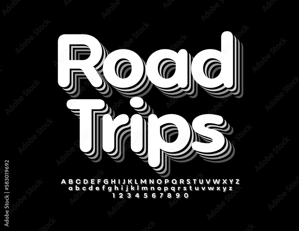 Vector trendy poster Road Trips with isometric style Font. Layered ...