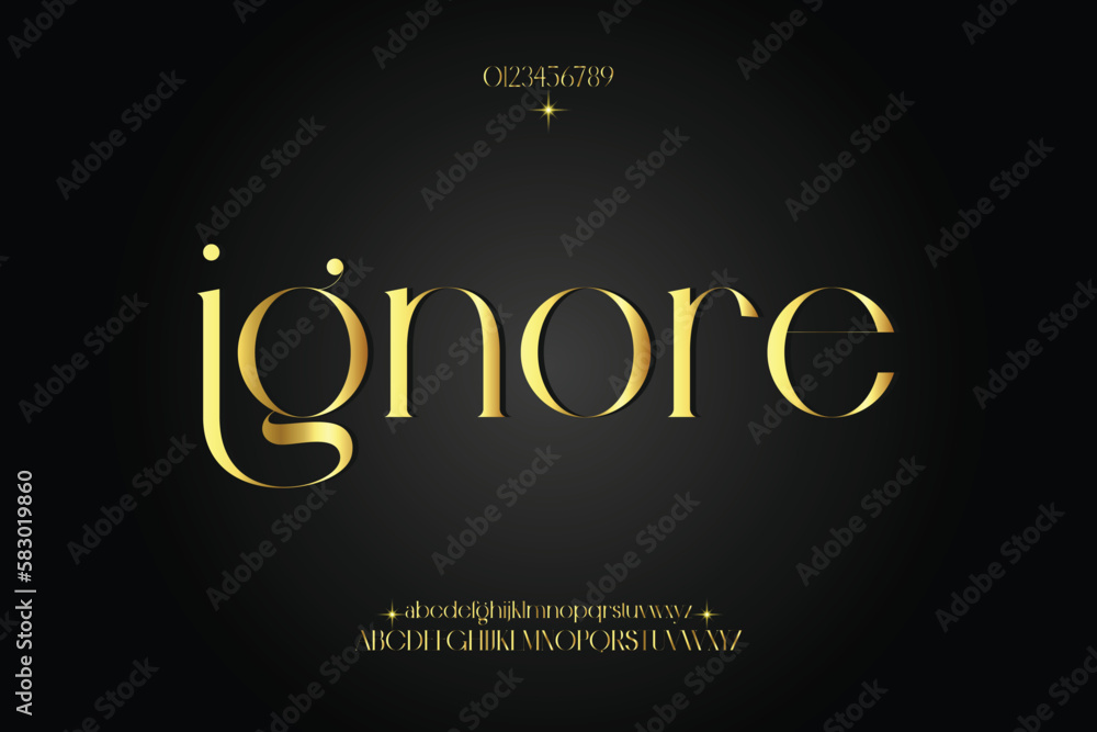 Ignore elegant golden alphabet letters font set. Classic Custom gold ...