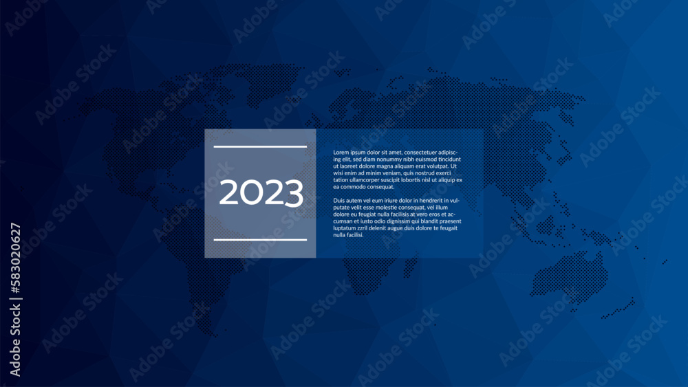 2023 year infographic with World Map, sample text. Blue gradient ...