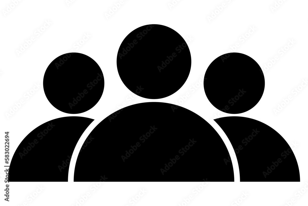People, team, three person group icon, flat style black color, simple ...