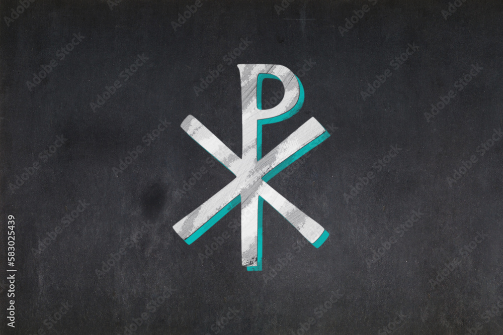 Chi Rho symbol drawn on a blackboard Stock Illustration | Adobe Stock