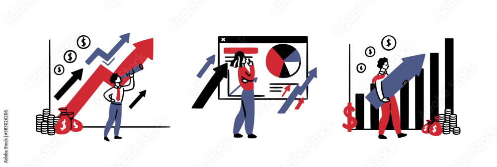 Cartoon Color Characters Business Persons and Finance Growth with Graph ...