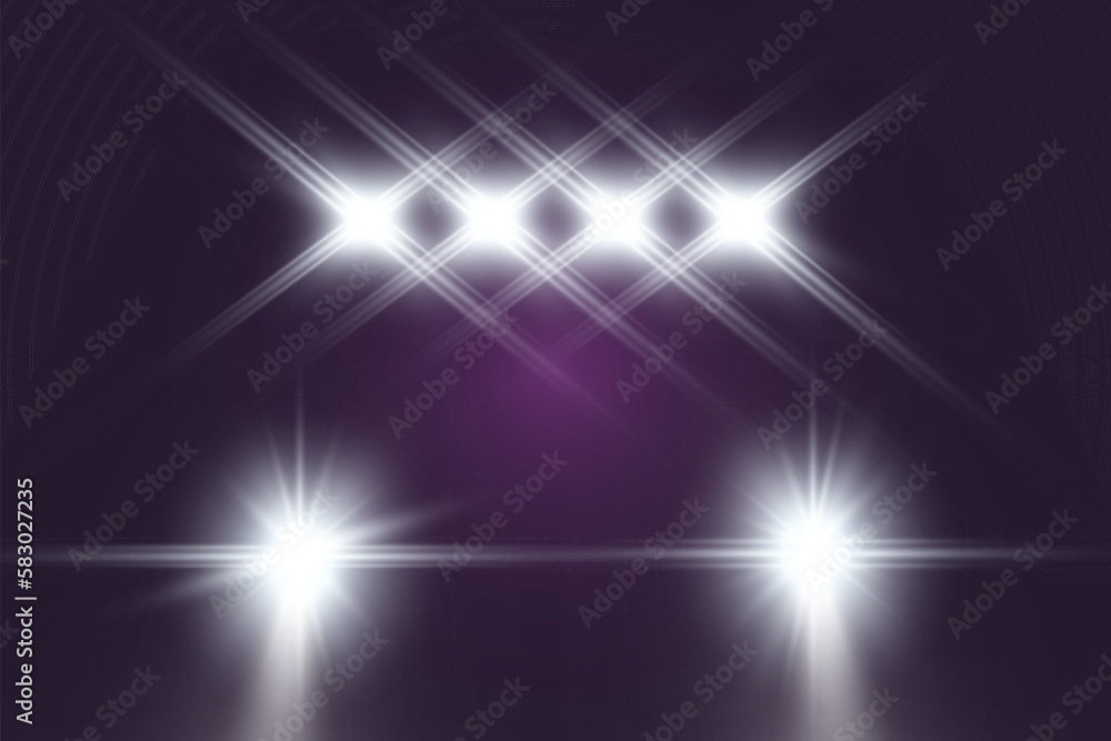 Realistic white glow round beams of car headlights, isolated on ...