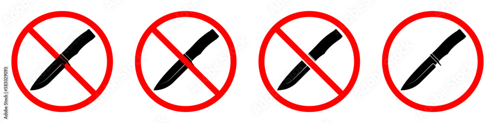 Knife ban sign. No Knife sign. Prohibition signs set. Dangerous weapon ...