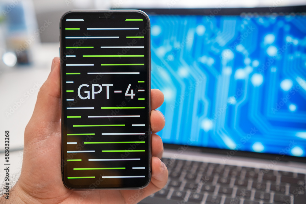 GPT 4 artificial intelligence logo on the screen of mobile phone and ...