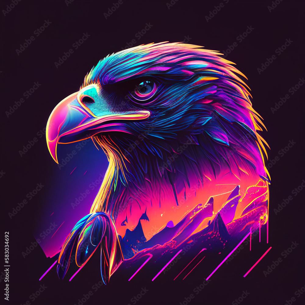 EAGLE, BIRD, MODERN DESIGN, synthwave 80s style, stunning look ...