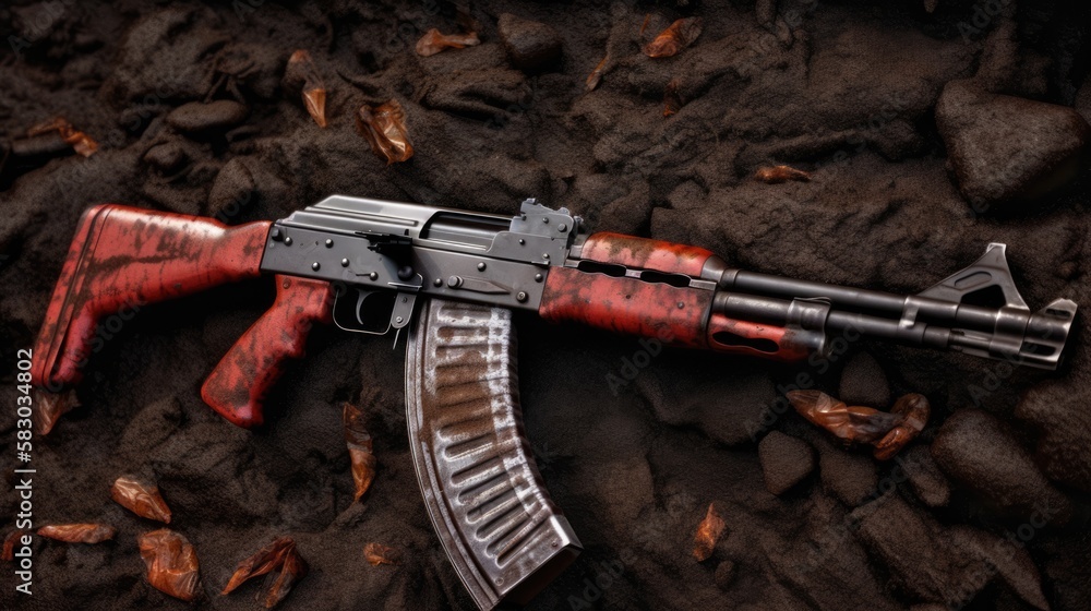 The Horror of War: AK-47 Drenched in Blood and Mud. Generative ai illustration. Stock ...