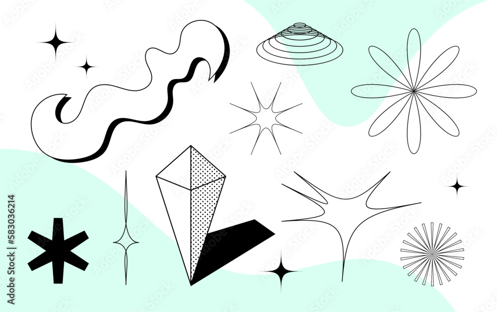 Universal trendy Y2K abstract geometric shapes. Set with random ...