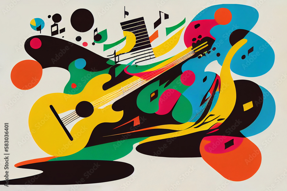 Abstract colorful guitar picture. Digital illustration. Ready to poster ...