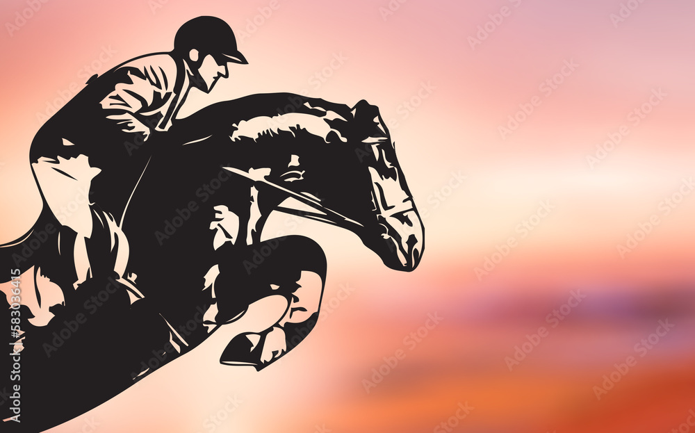 Hand-Drawn Silhouette of a Horse and Rider Jumping an Obstacle, Jumping ...