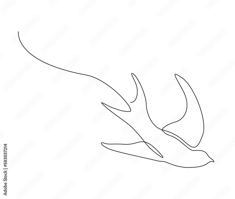 Continuous one line drawing of flying swallow bird. Simple barn swallow ...