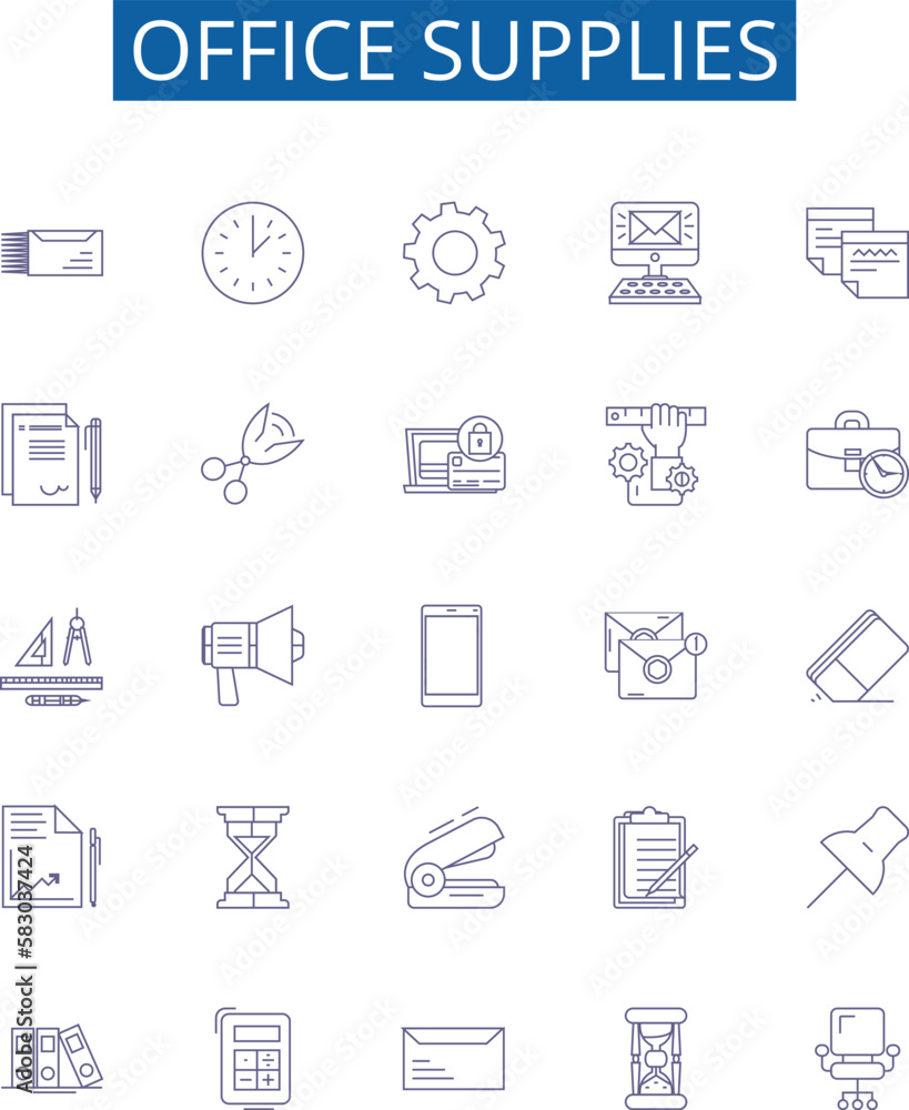 Office supplies line icons signs set. Design collection of Stationery ...