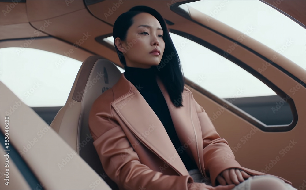 Generative ai asian woman sitting in self driving electric car Stock ...