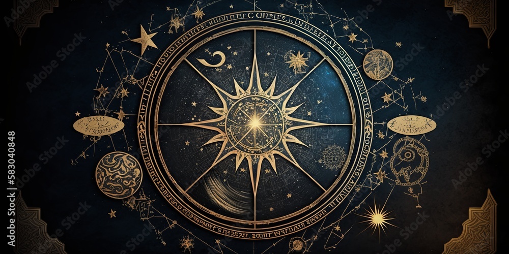 Generative AI illustration of golden magic circle with star in center ...