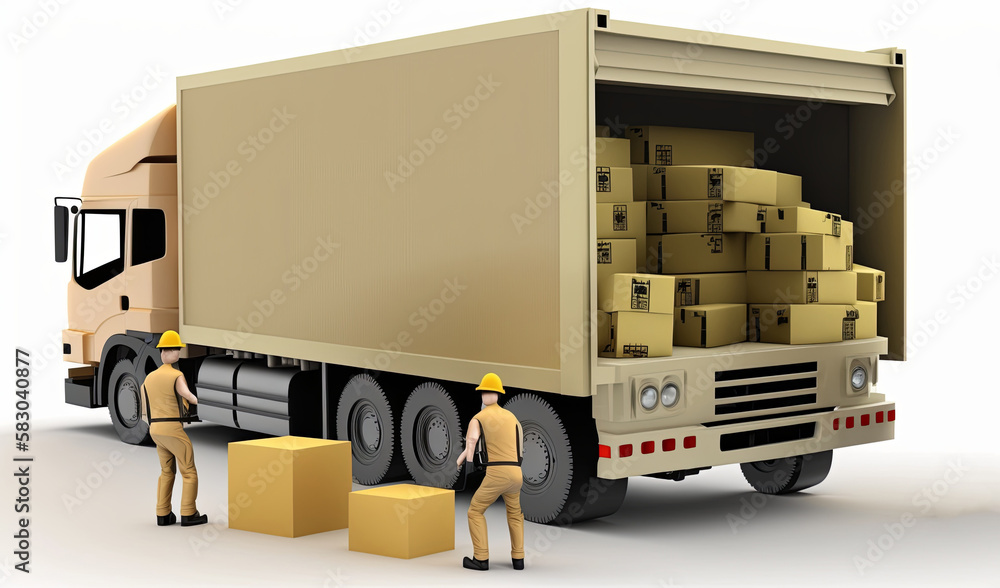 Generative AI of logistics workers loading truck with boxes Stock ...