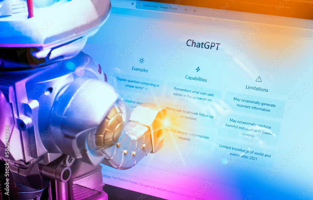 ChatGPT, a large language model developed by OpenAI, robot hand using ...