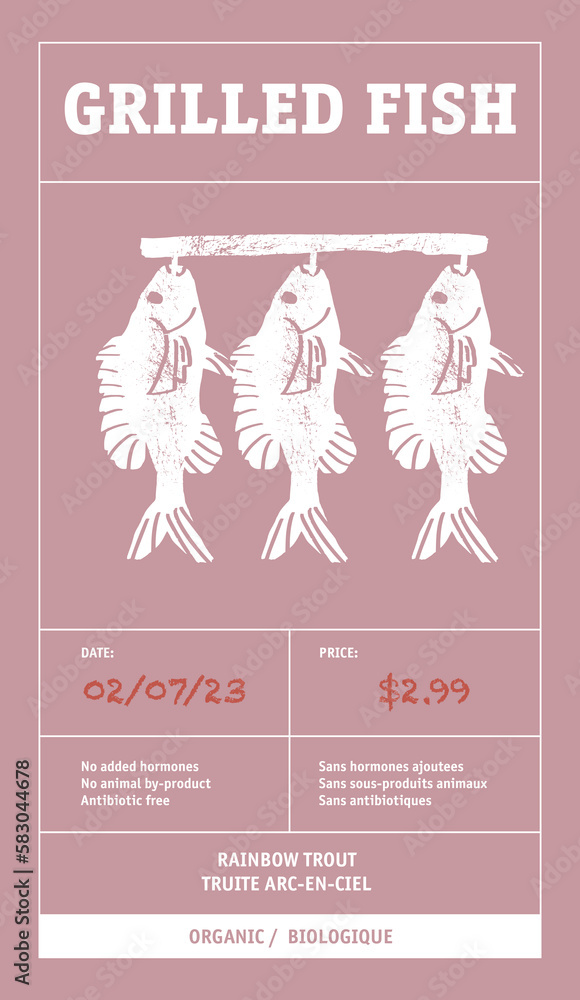 Modern typography banner, hand drawn steak. Meat, grilled fish abstract ...