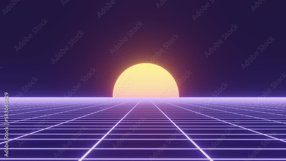 Abstract retro perspective grid. Futuristic polygonal background in the ...