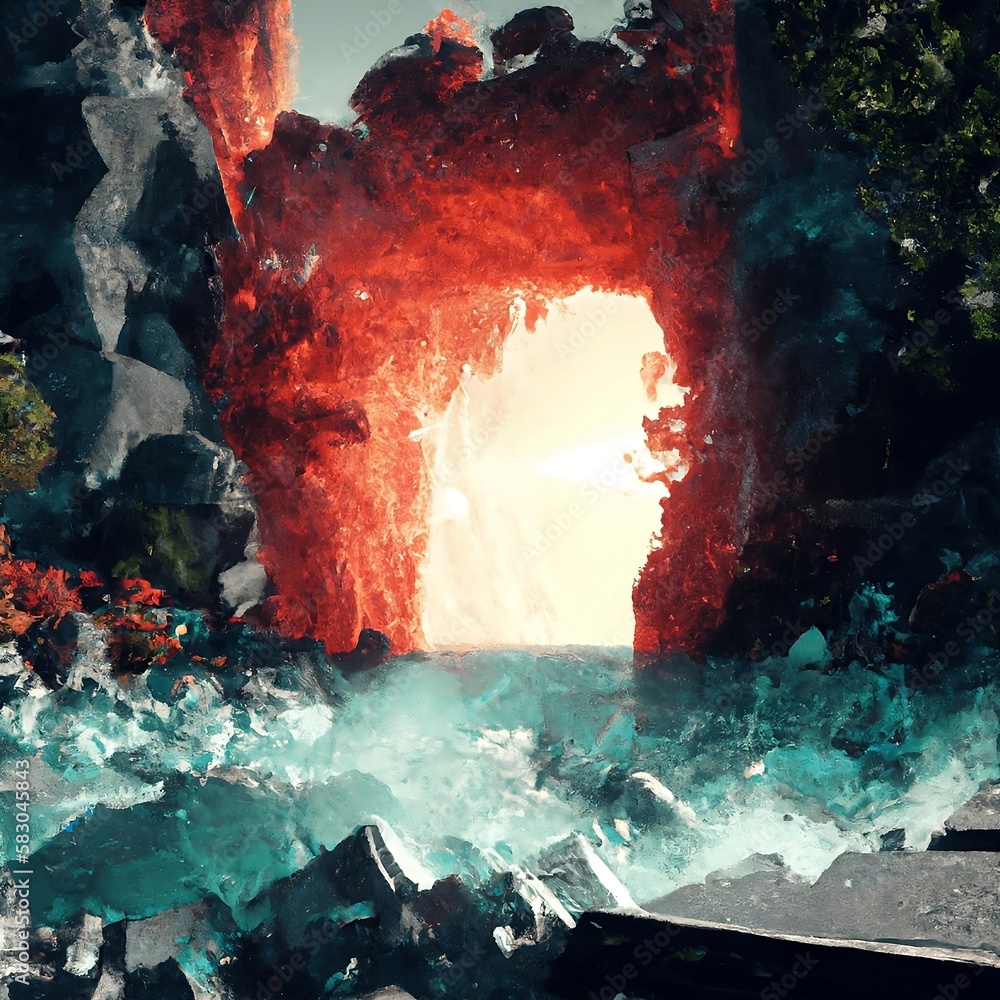 Water fights fire. Clash of the element of fire and water. Fire vs ...