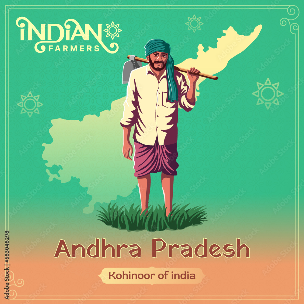 Andhra Pradesh Farmer - A Vibrant Vector Illustration Depicting the ...