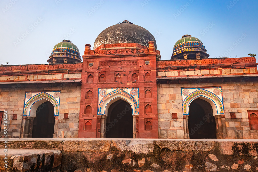 mosque and tomb of isa khan of humayun tomb exterior view at misty ...