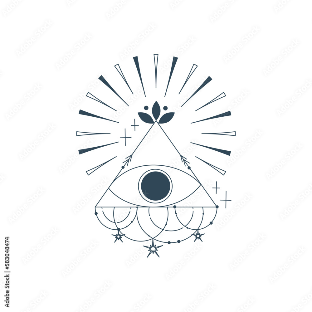 Esoteric pyramid with eye isolated. Occult mystic triangle with ray and ...