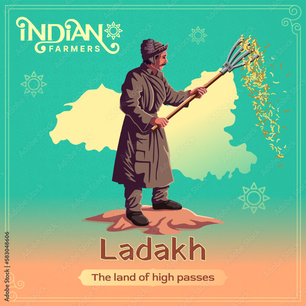 Ladakh Farmer - A Vibrant Vector Illustration Depicting the Resilience ...