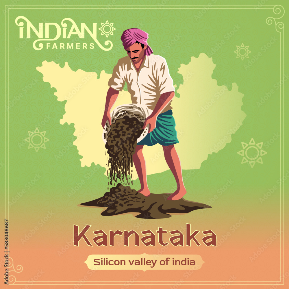 Karnataka Farmer - A Vibrant Vector Illustration Depicting the ...