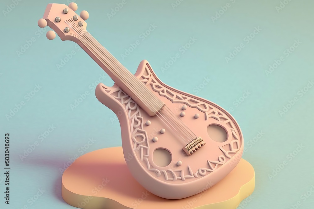 Cartoon Sitar, soft pastel color, perfectly detailed entire body. 3D ...
