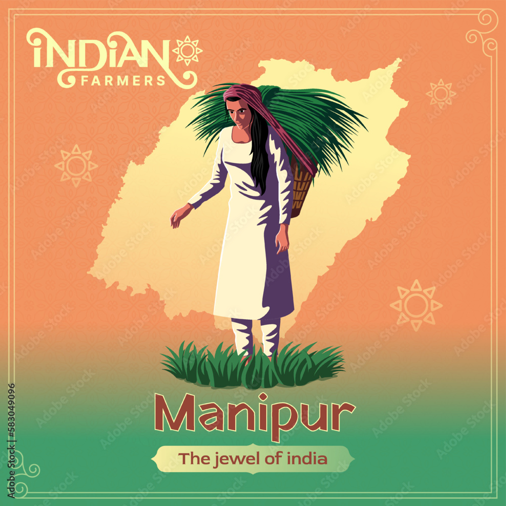Vetor de Manipur Farmer - A Vibrant Vector Illustration Depicting the ...